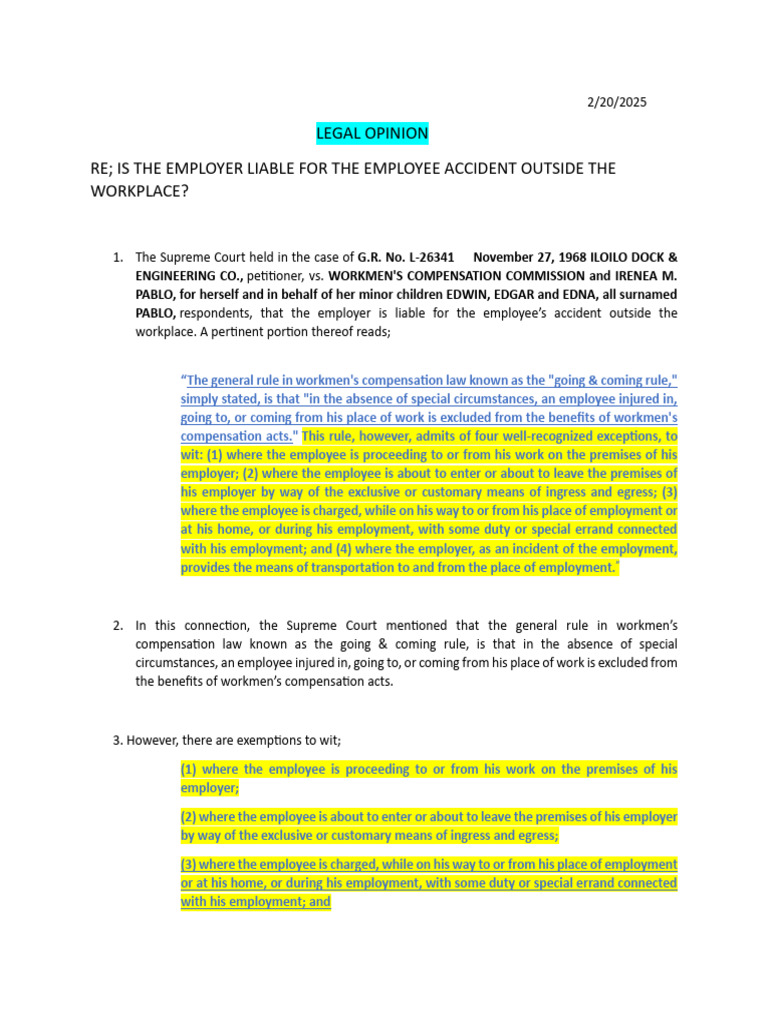 Legal Research-Employees Accident | PDF | Negligence | Employment