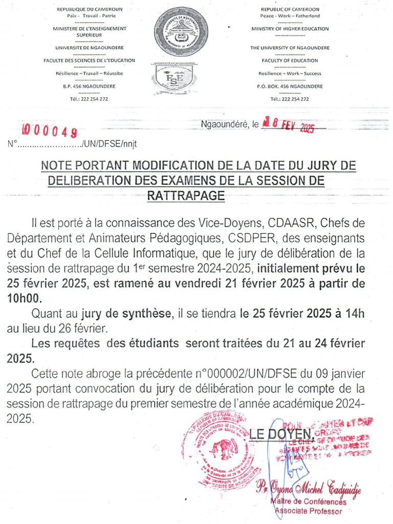 Note Portant Modification - Date Jury Deliberation de La SR | PDF