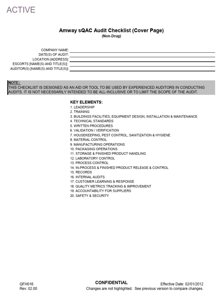 Amway SQAC Audit Checklist | PDF | Quality Management System | Audit