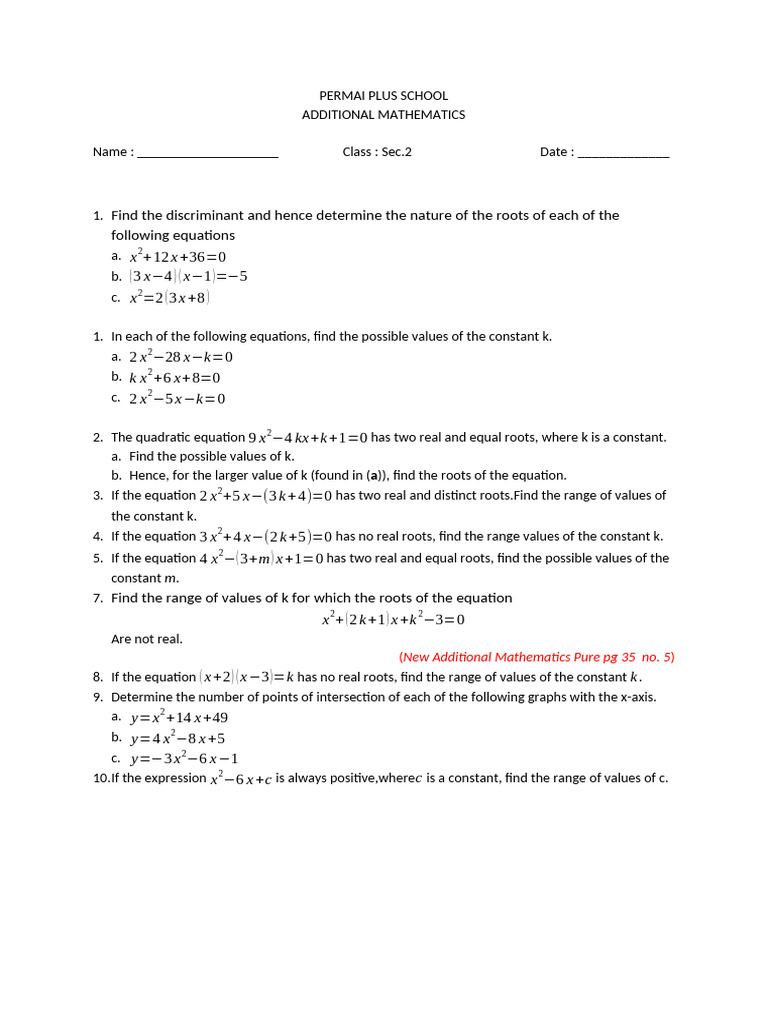 Quadratic Equations and Discriminants | PDF