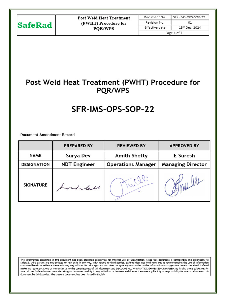 PWHT Procedure for PQR/WPS | PDF | Welding | Construction