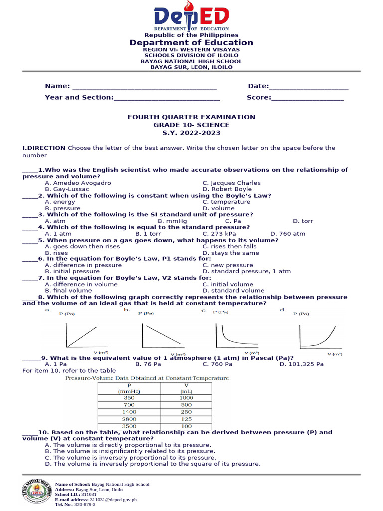 Science 10 Fourth Quarter Exam | PDF | Macromolecules | Biomolecules