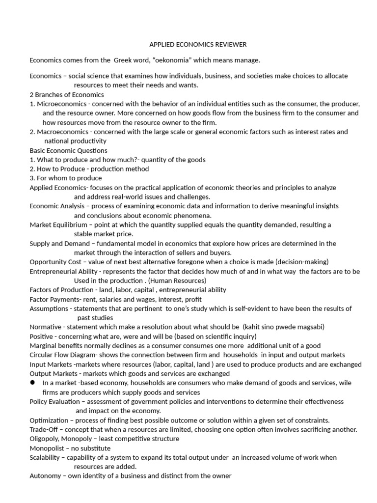 Applied Economics Concepts Overview | PDF | Economics | Opportunity Cost