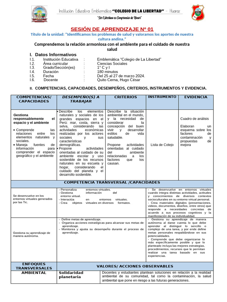 Sesion 01 | PDF | Aprendizaje | Entorno natural