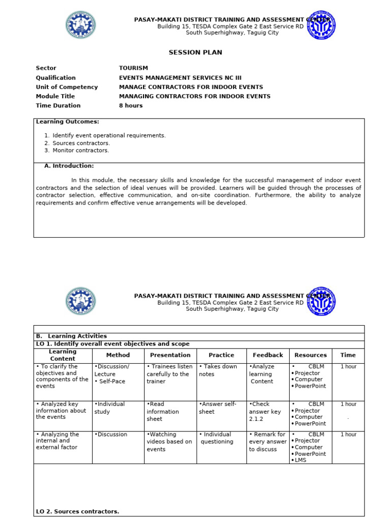 Session-Plan-EVMS NCIII-CORE 7 | PDF | Learning | Cognition
