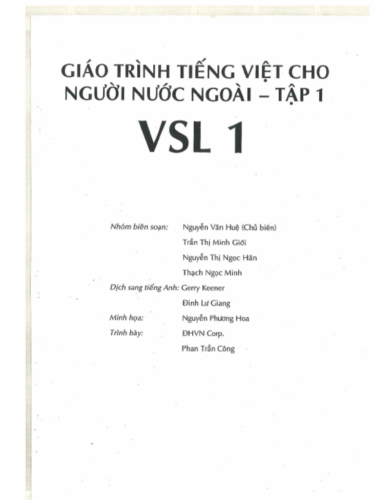 VSL 1 GIÁO TRÌNH TIẾNG VIỆT CHO NGƯỜI NƯỚC NGOÀI | PDF