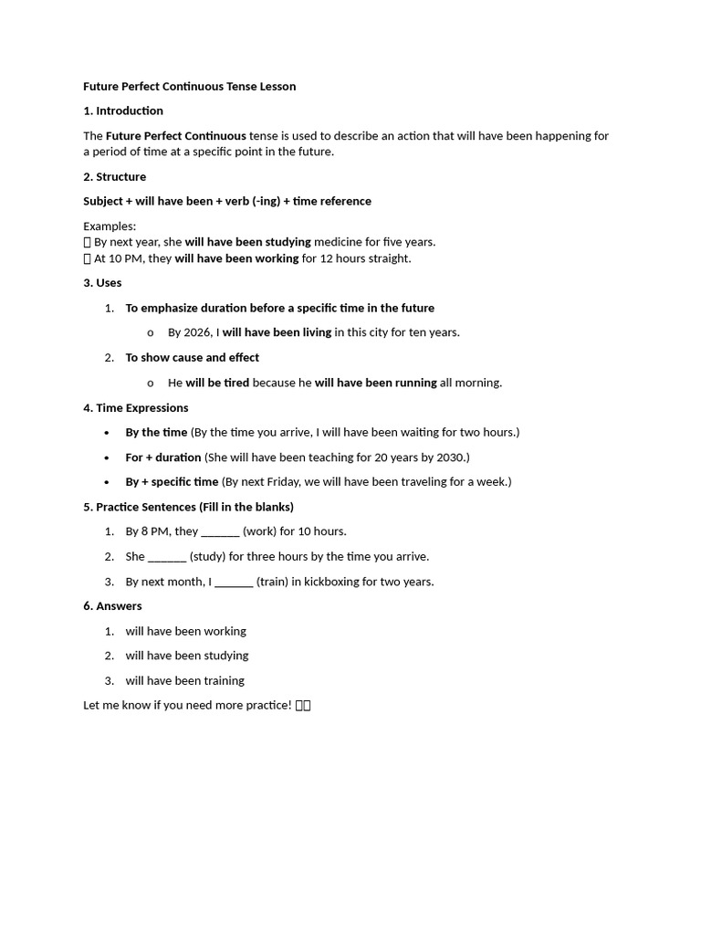 Future perfect Continuous | PDF