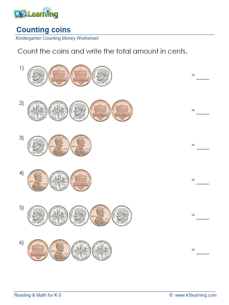 Kindergarten Coin Counting Worksheet | PDF