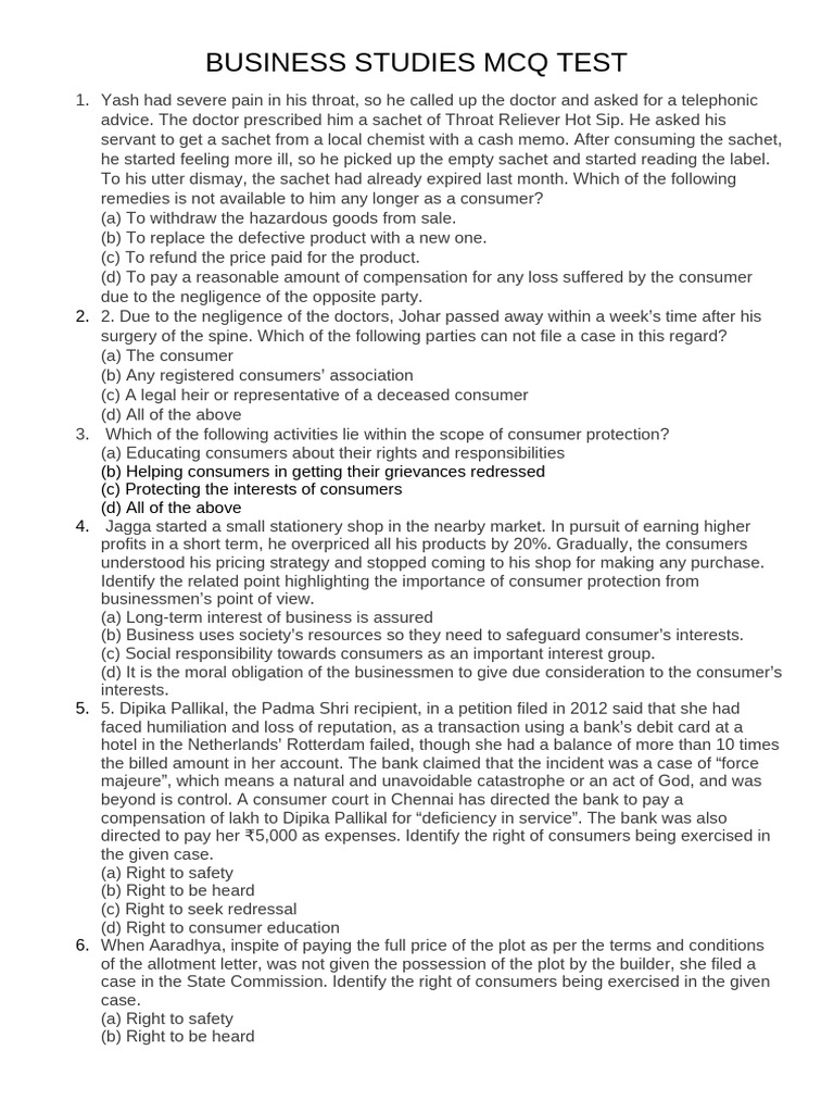 Business Studies MCQ Test | PDF | Securities (Finance) | United States ...