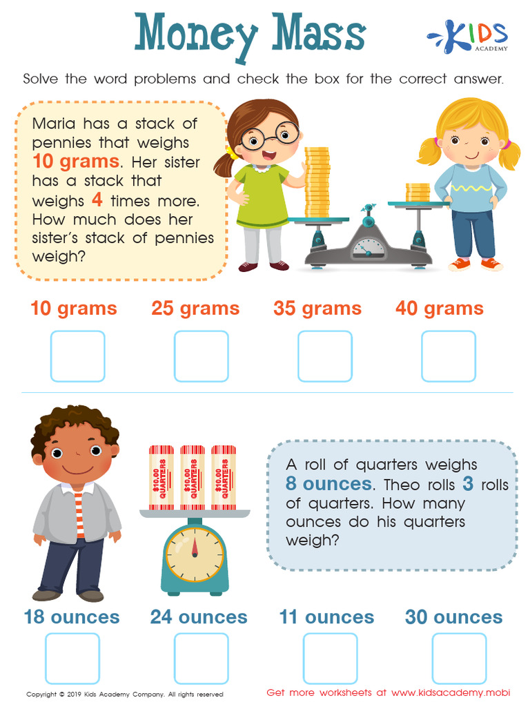 Grade 3 Money Mass Worksheet | PDF | Troy Weight