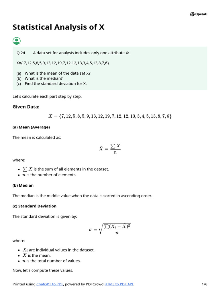 Statistical Analysis of X | PDF | Histogram | Quartile
