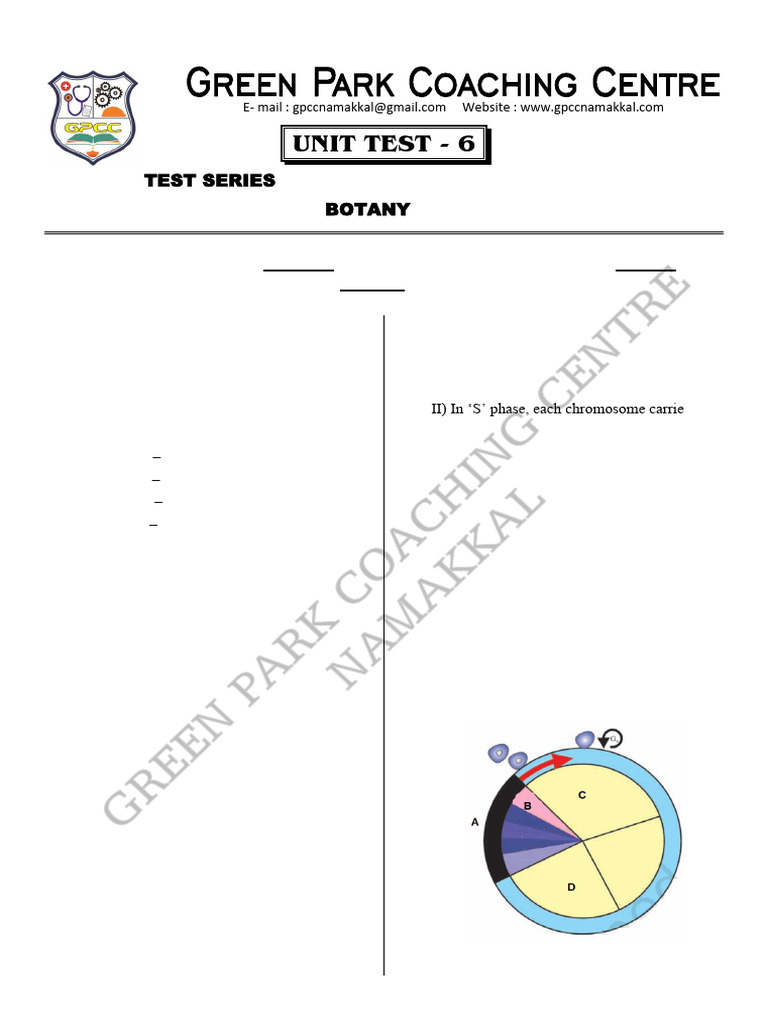 Botany Unit Test 6: Meiosis & Cell Cycle | PDF | Meiosis | Mitosis