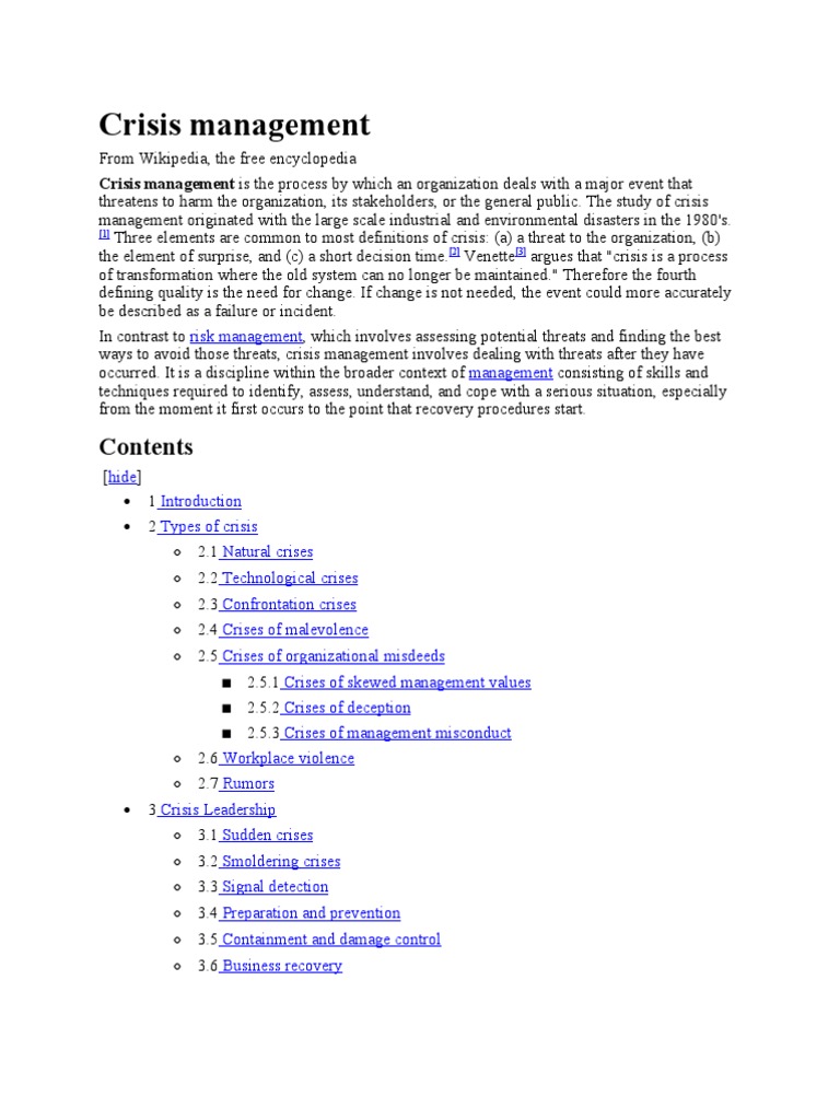 Crisis Management | PDF | Crisis Management | Disaster And Accident