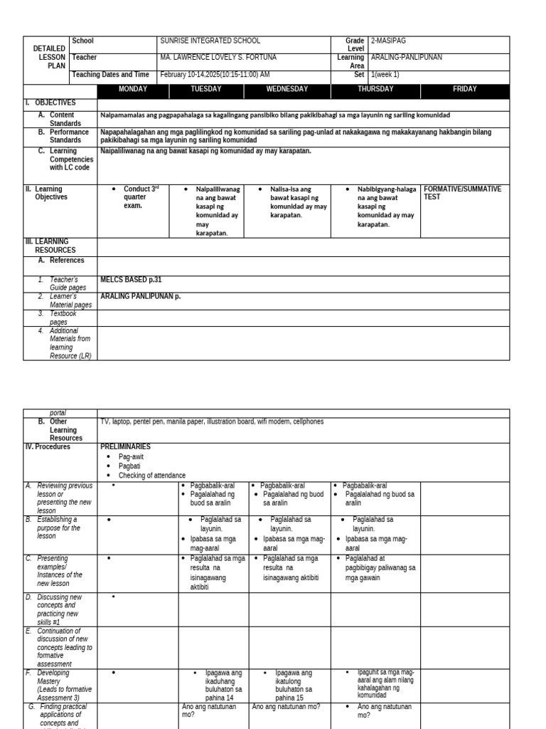 W1daily Lesson Log AP | PDF