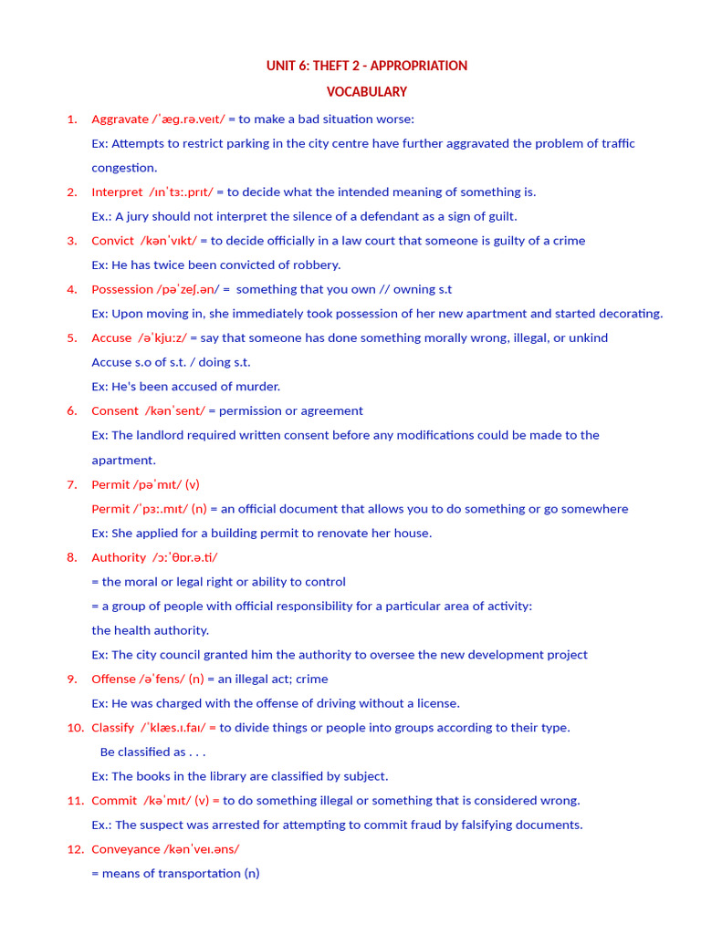 UNIT 6 - VOCABULARY | PDF | Crimes | Crime & Violence