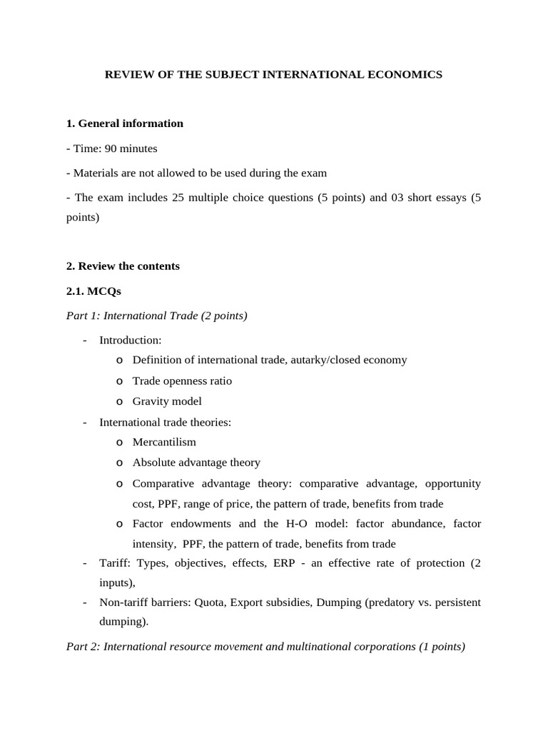 International Economics Exam Review Guide | PDF | Exchange Rate ...