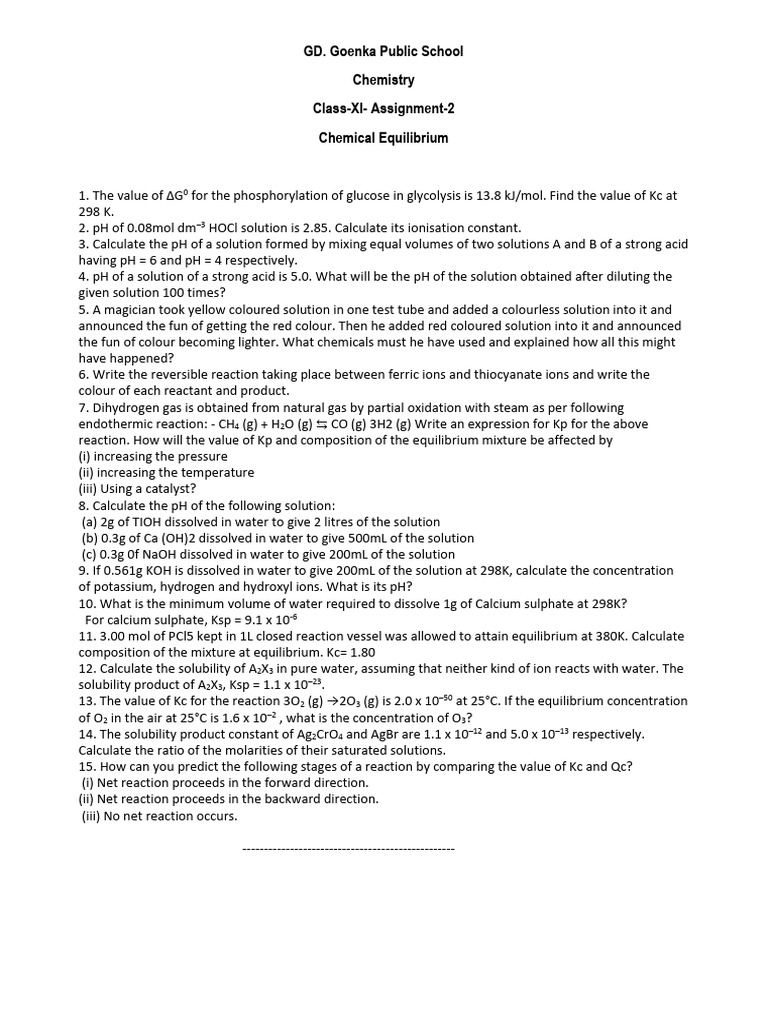 Assignment-2 - Chemical Equilibrium | PDF | Chemical Equilibrium ...