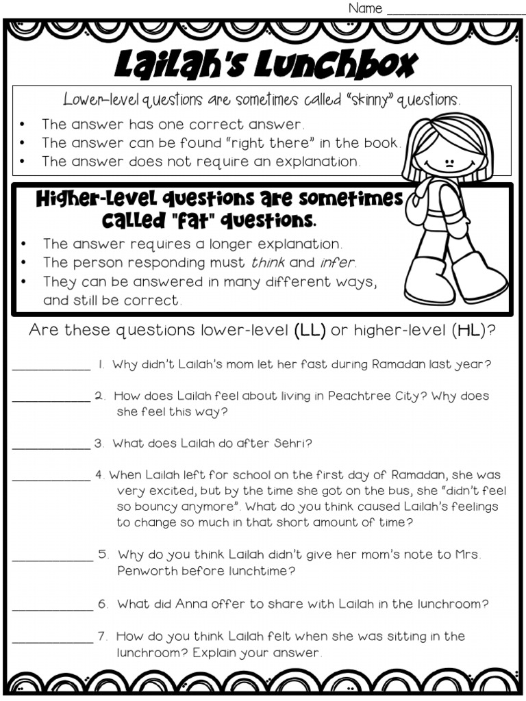 Lailah's Lunchbox Worksheet | PDF