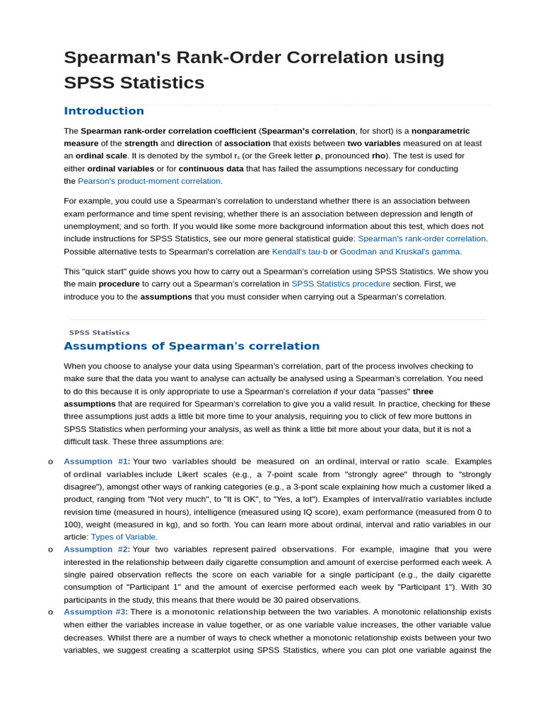Spearman's Rank-Order Correlation | PDF | Spearman's Rank Correlation ...