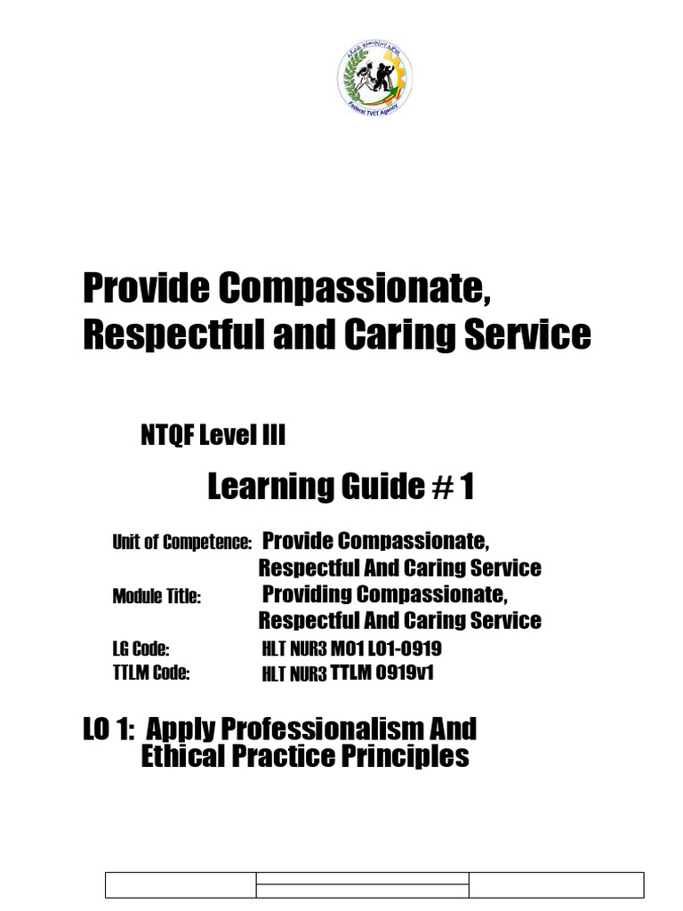 Provide Compassionate, Respectful and Caring Service Learninig Guide 01 ...