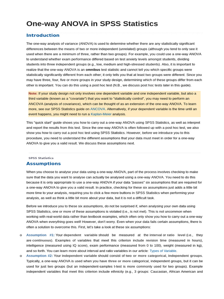 One-Way ANOVA in SPSS Statistics | PDF | Analysis Of Variance | Analysis Of Covariance