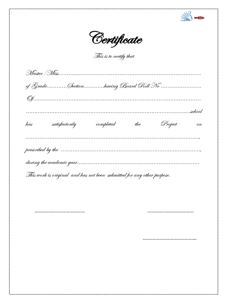 Certificate For Projects | PDF