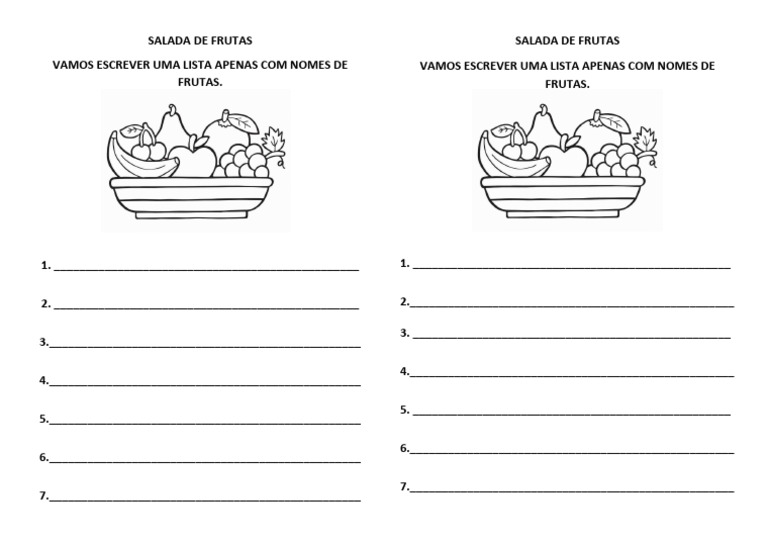 LISTA DE FRUTAS - Atividade 2° Ano | PDF