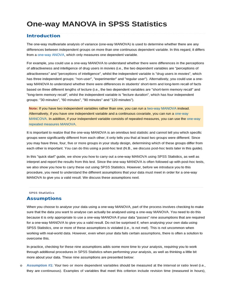 MANOVA in SPSS Statistics | PDF | Spss | Statistics