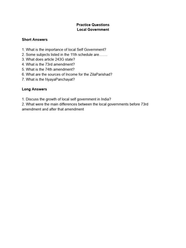 Local Government Practice Questions Guide | PDF