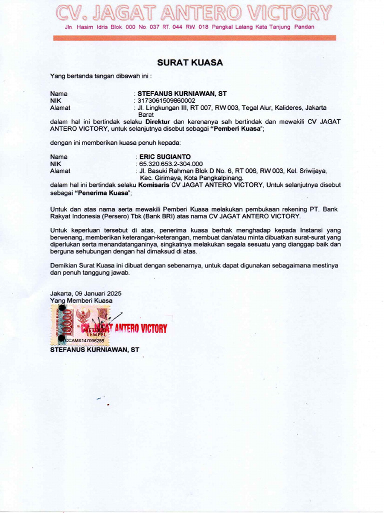 Surat Kuasa CV JAV | PDF