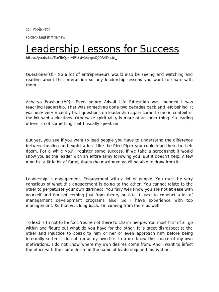 Leadership lessons for success | PDF