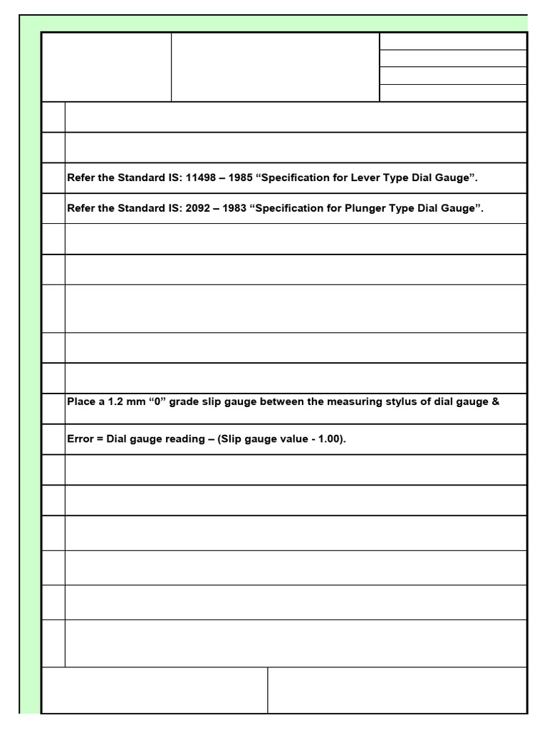 Dial Gauge Calibration Procedure | PDF