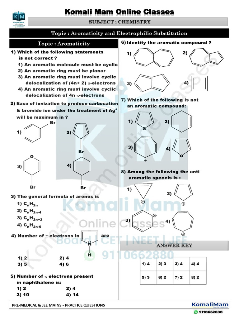 MDQs On Aromaticity and Electrophilic Substitution-1 | PDF