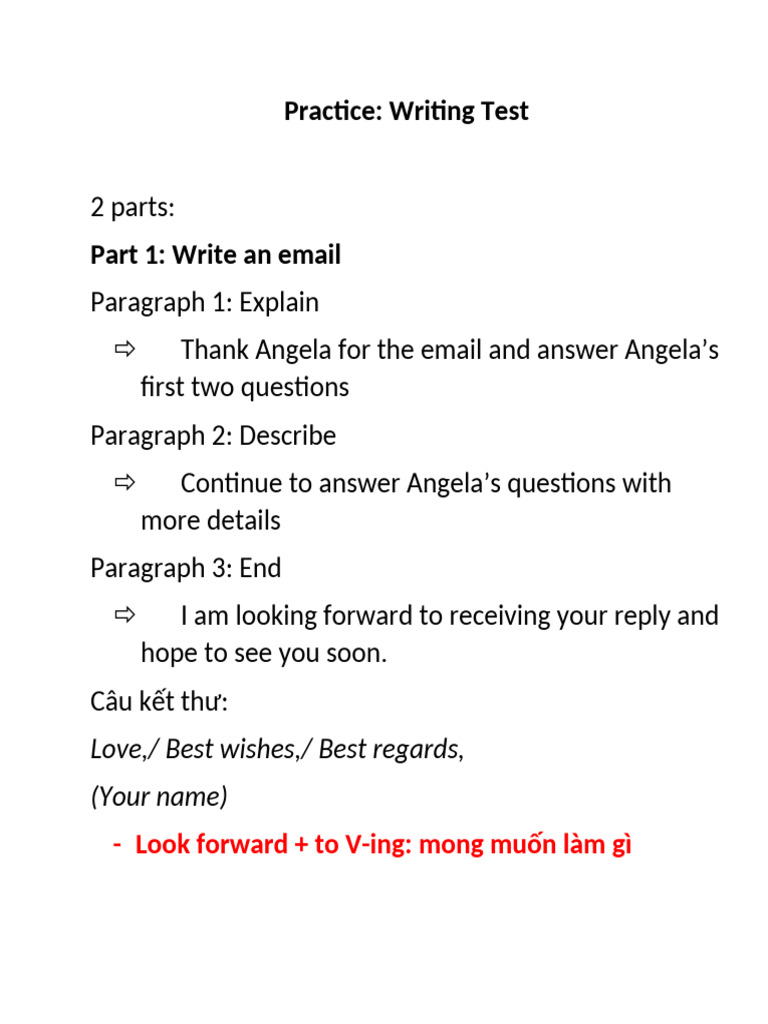 Email and Writing Test Practice | PDF