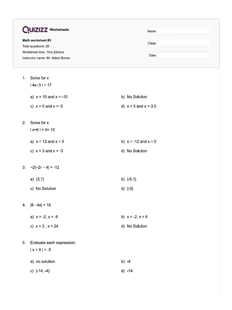 Grade 9 Math Worksheet#3 | PDF