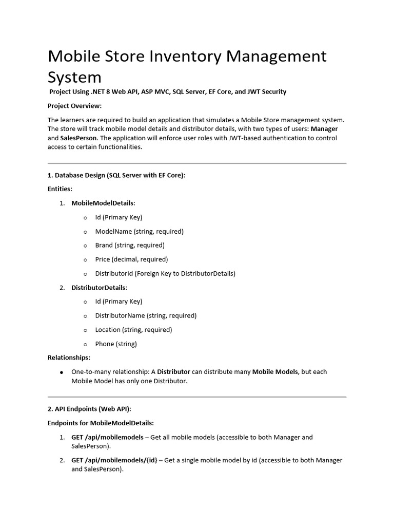 Mobile Store Inventory Management System | PDF | Microsoft Sql Server | Databases