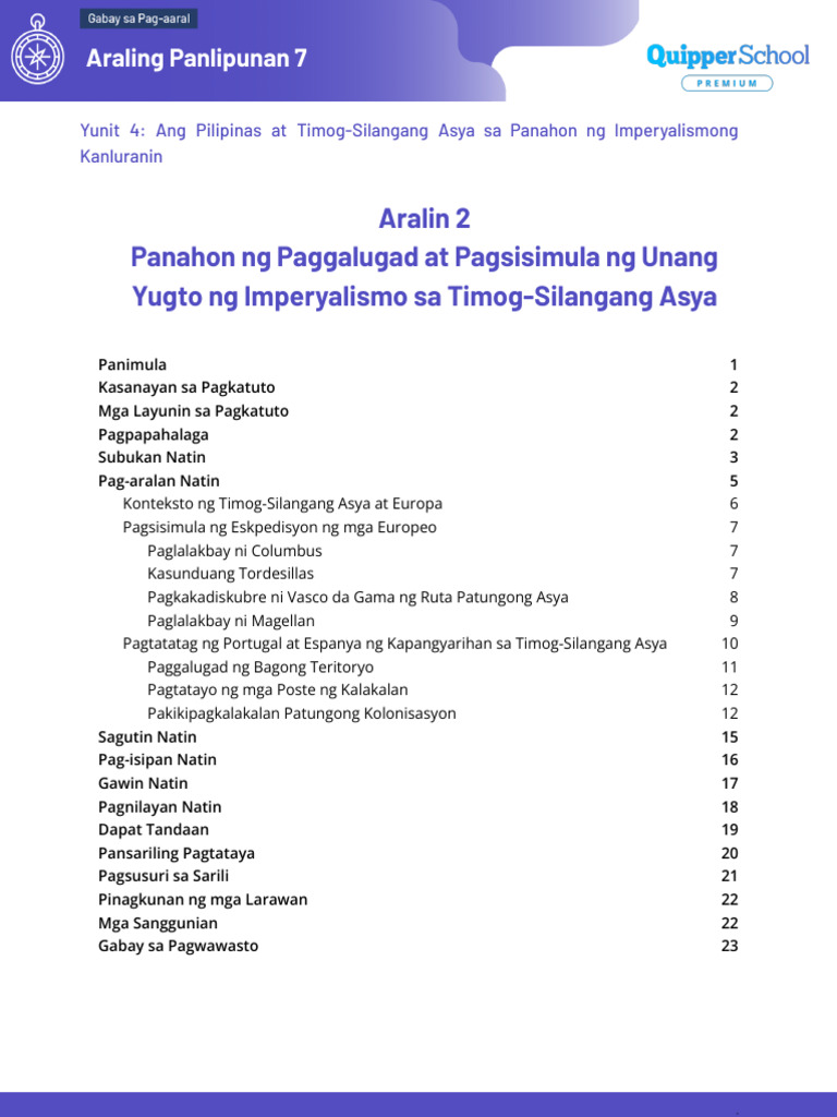 AP 7 Q2 0402 SG Panahon ng Paggalugad at Pagsisimula ng Unang Yugto ng ...