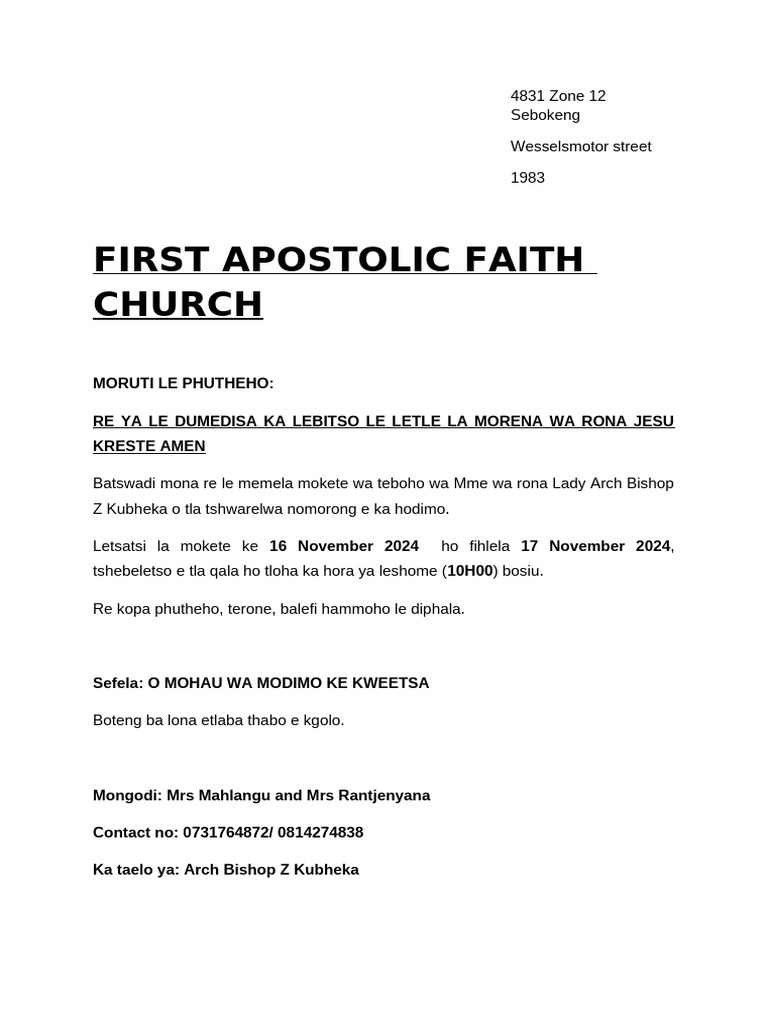 First Apostolic Faith Church | PDF