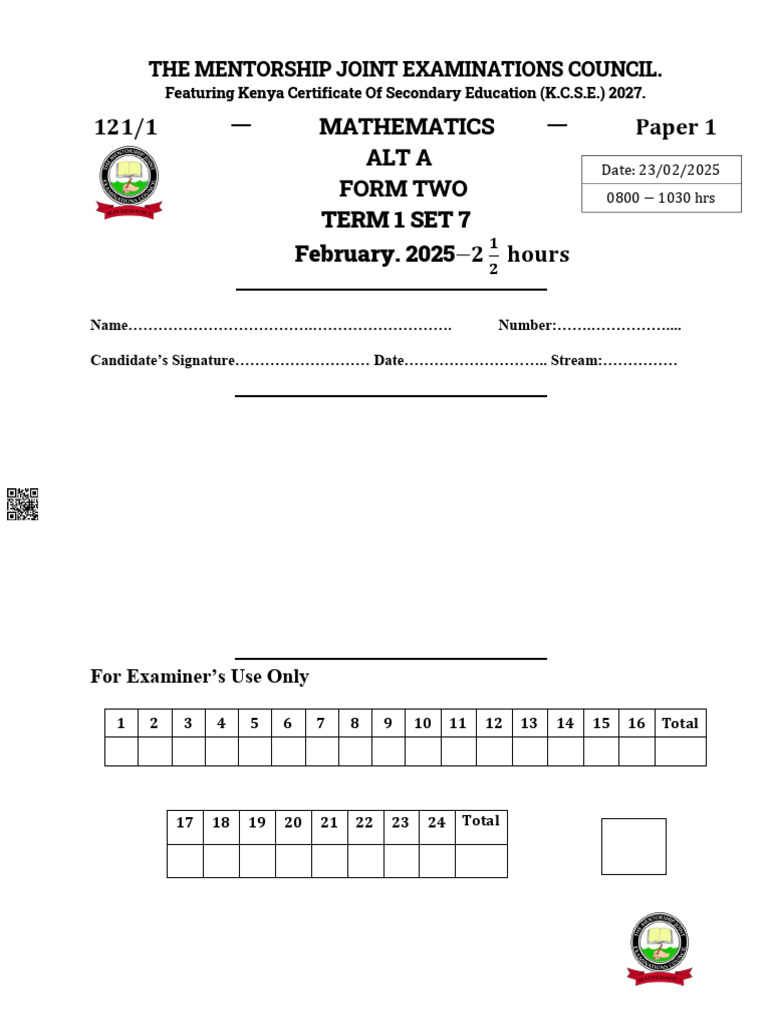 F2-Mat-Pp1-Set 7-T1-2025-QS | PDF | Elementary Geometry | Geometry