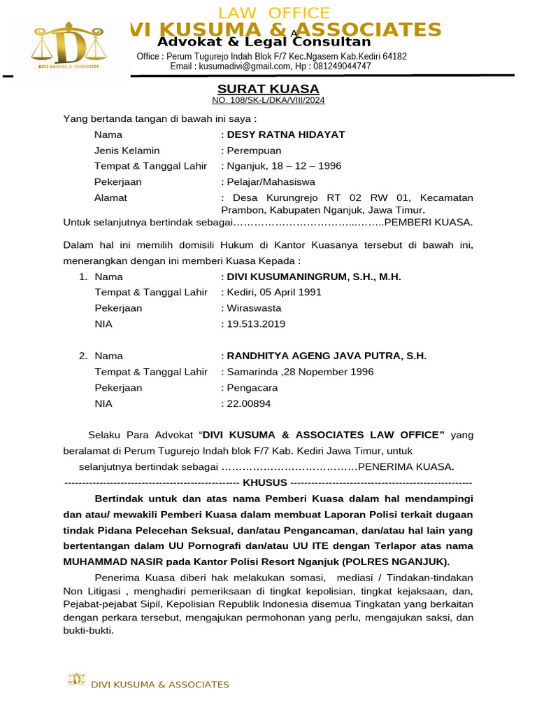 SURAT KUASA Desy Ratna | PDF