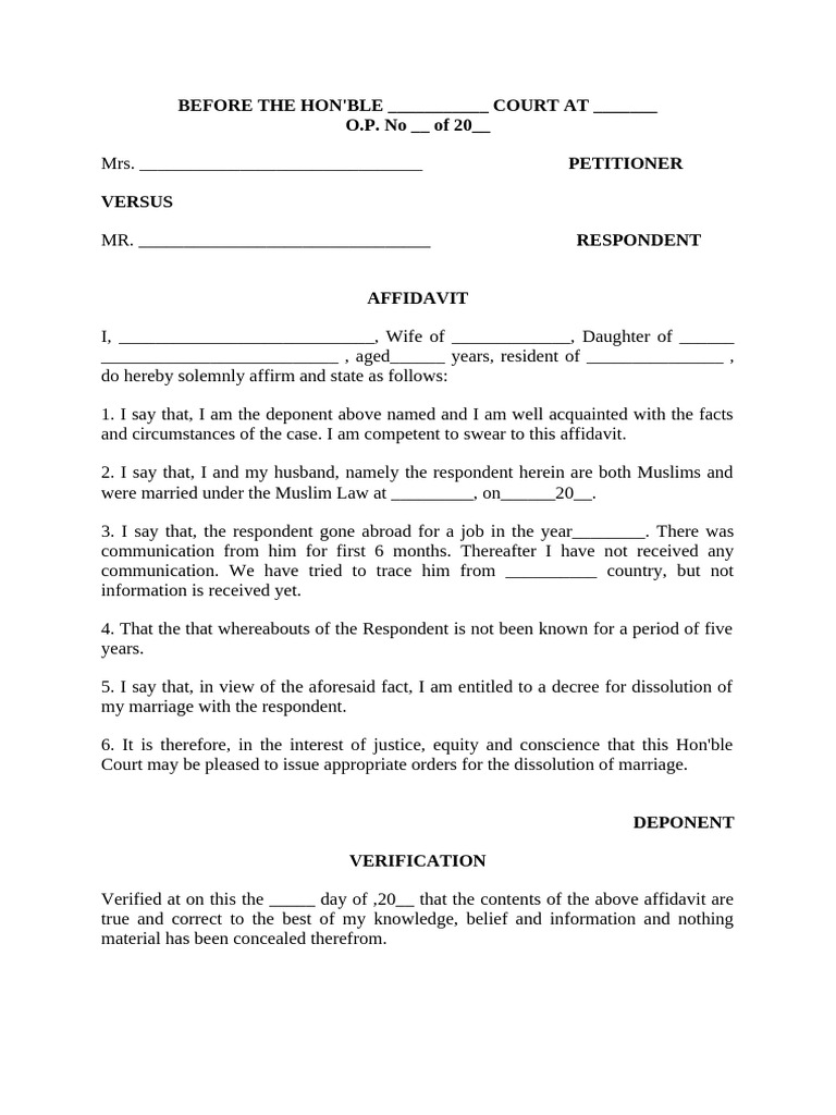 Islamic Divorce Affidavit Template | PDF