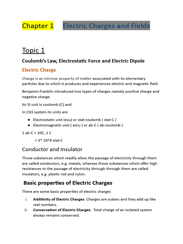 Electric Charges and Fields Overview | PDF | Electric Field | Flux
