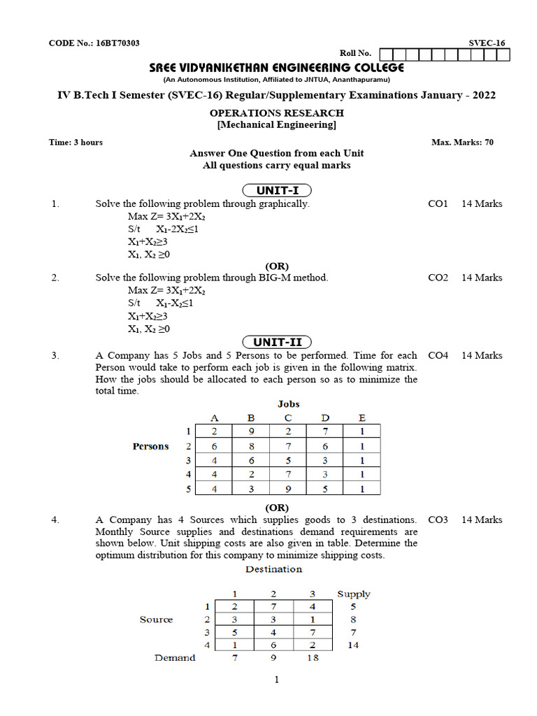 Operations Research Exam Paper 2022 | PDF | Applied Mathematics