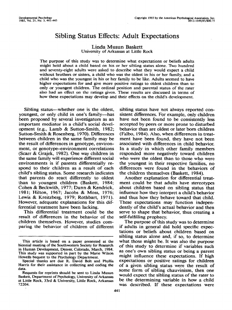 Sibiling Status On Adult Exp | PDF | Sibling | Psychology