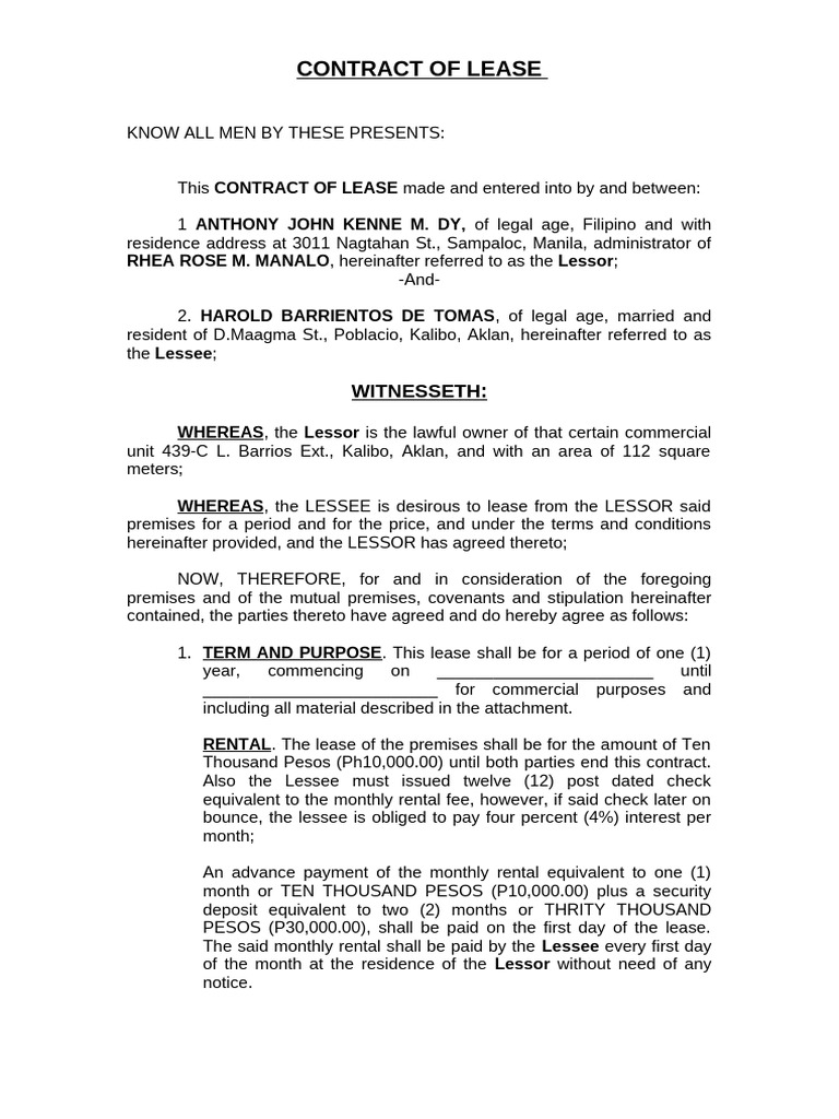 Contract of Lease, 11-11 | PDF | Lease | Law And Economics
