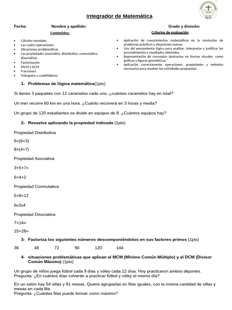 Integrador Matematica - Sexto Grado | PDF | Rectángulo | Triángulo
