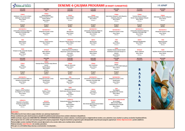 2089 - Duyuru - Deneme 6 10.sinif Calisma Programi Yld | PDF