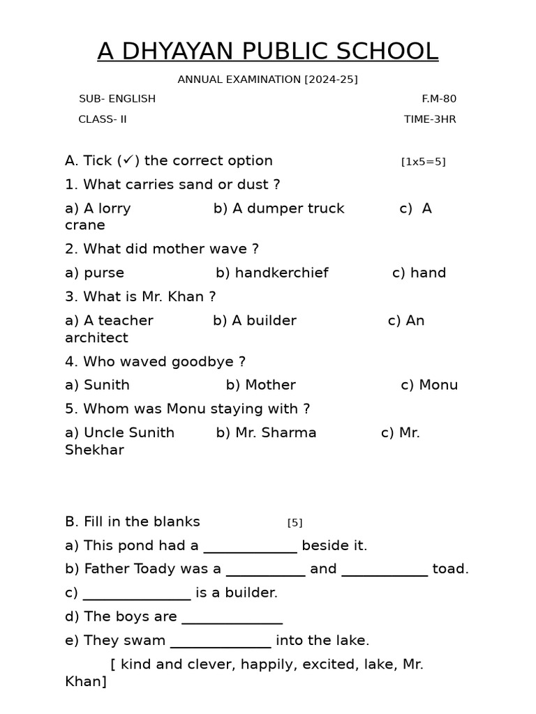 Class 2 English | PDF