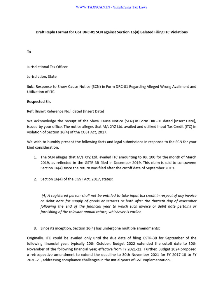 Received GST SCN under Section 16(4) Here’s What to Do [Find Draft ...