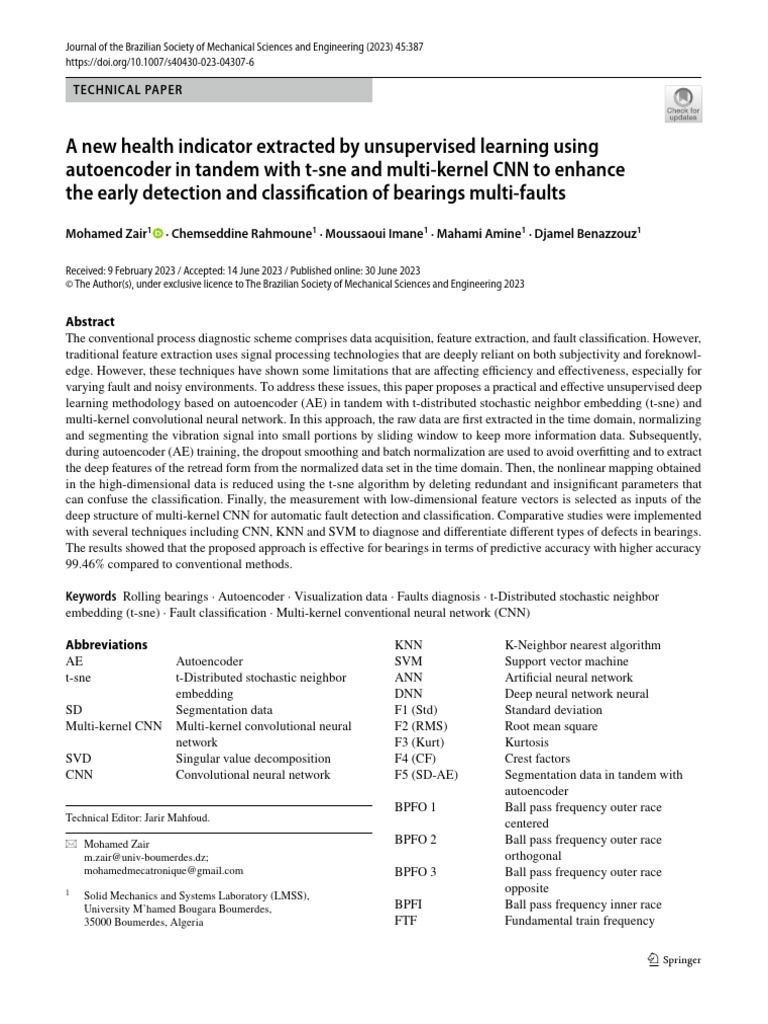 A New Health Indicator Extracted By Unsupervised Learning Using Autoencoder In Tandem With T Sne